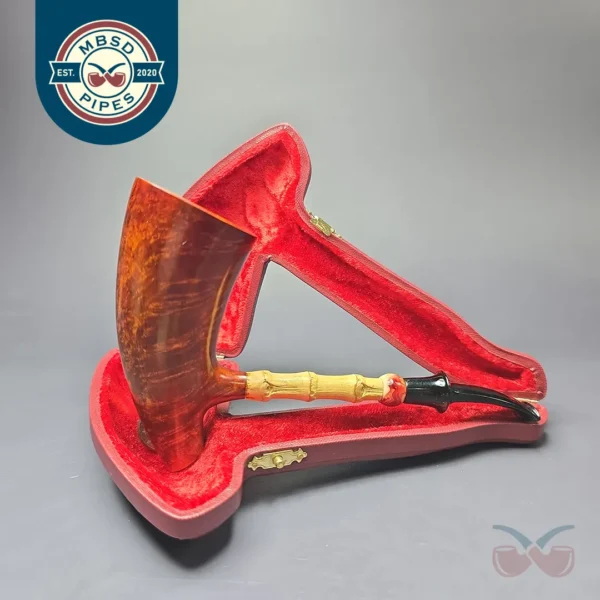 SU Pipes XL Smooth Pickaxe w/ Bamboo & Bakelite Handmade Smooth Briar Pipe, New