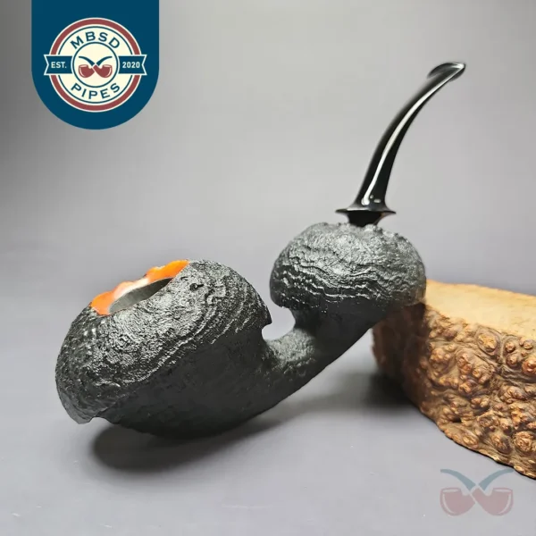 HS Studio XL Asymmetric Sandblasted Freehand Estate Briar Pipe, Unsmoked