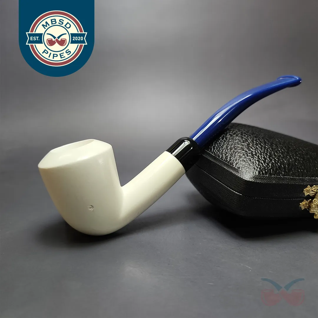 Smooth Bent Dublin w/ Blue Stem & Case Estate Block Meerschaum Pipe ...