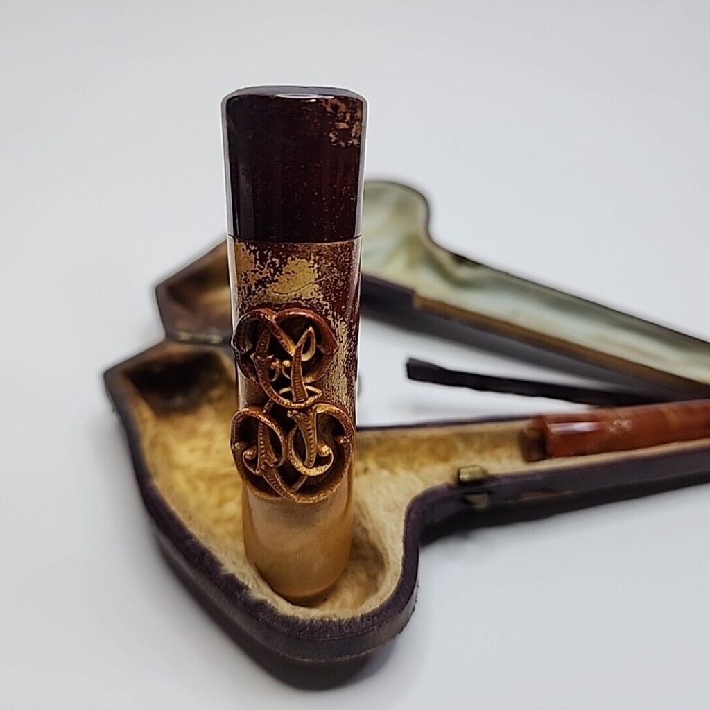 Antique Block Meerschaum Cigar Cheroot Pipe, Broken Amber